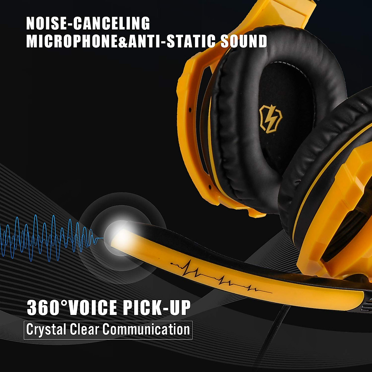 LETTON Gaming Headset L7 Updated 3.5mm Multi-Platform Stereo Sound PC, Over-Ear Gaming Headphones with Mic Compatible with New Xbox one PS4 PC Laptop Mac iPad iPod(Black&Yellow)