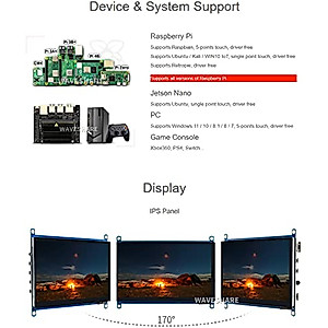 Waveshare 7inch Capacitive Touch Screen LCD Compatible with Raspberry Pi 5/4B/3B+/3A+/2B/B+/A+/Zero/Zero W/WH/Zero 2W CM3+/4 Series Boards 1024×600 Resolution HDMI IPS Supports Windows