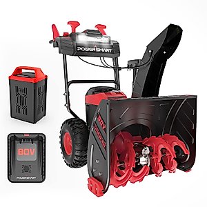 PowerSmart 24-Inch Self-Propelled Cordless Snow Blower Included Battery and Charger, 80-Volt, 2-Stage Snow Thrower with Steel Auger