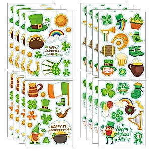 St.Patrick's Day Stickers Cute Shamrock Stickers Beer Party Decoration Sticker Irish Day Cake Baking Decoration Gold Coins Labels Stickers