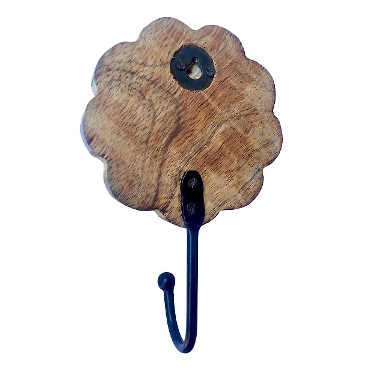 ETROVES Wooden Towel Hook Decorative Boho Flower. Wall Mounted Single Hook for Hanging Coat, Hat, Towel, Bag, Rope (6 Inch) (White)