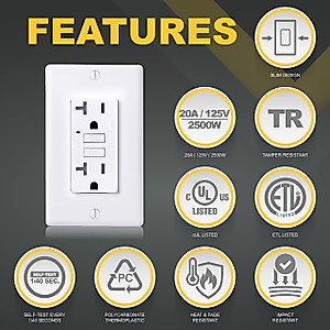 Faith 20A GFCI Outlet, Tamper-Resistant GFI Duplex Receptacle with LED Indicator, Self-Test Ground Fault Circuit Interrupter with Wall Plate, ETL Listed, White