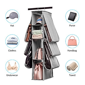 REGELETO Purse Organizer for Closet with 10 Pockets, Breathable Handbag Organizer Storage for Handbags Purses, Clothes and Other Accessories (Grey)