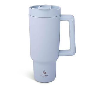 Manna Stainless Steel Double Wall Insulated Tumbler with Smart Seal Dual Sip Lid and Straw Fit Handle - 40 Oz - Ocean Mist Powder Coat