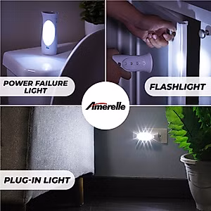 Amerelle LED Emergency Lights For Home Power Failure, 6 Pack - Triple Function Power Failure Light and Plug In Flashlight Combo, With Rechargeable Battery - Be Snow Storm & Hurricane Ready (71134)