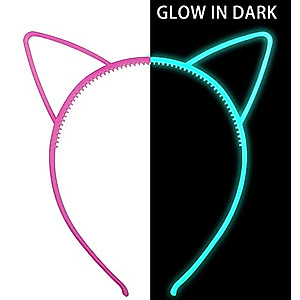 Suyegirl Cat Ear Headbands for Girls, 6 Pcs Glow Dark Headbands For Women, Halloween Hair Accessories for Women, Hair Hoop Tiara for Party Cosplay