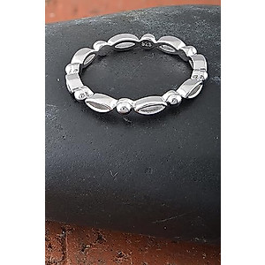SILVERCLOSEOUT Rhodium Plated Sterling Silver Womens Dainty Stacking Bead Bar Band perfect for Ladies - Size 8