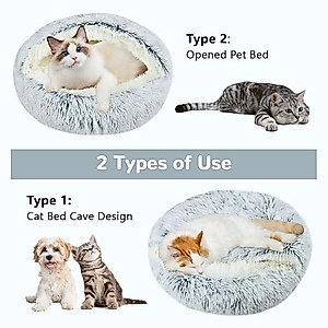 Arquiel Cat Bed Round, Hooded Cat Bed Cave Fluffy Dog Beds, Cozy Donut Anti Anxiety Dog Bed for Small Dog and Cat, Gifts for Cat Lovers(20×20inch, Grey)