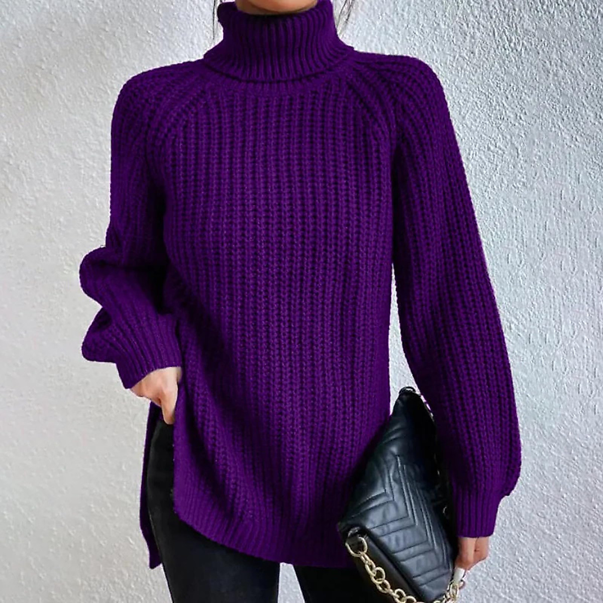 Oversized Sweaters for Women Loose Fit Long Sleeve Tops Dressy Casual Turtleneck Sweaters Pullover Womens Fall Fashion 2023 Trendy Chunky Knitted Plus Size Blouses Winter Clothes(4A-Dark Purple,Large)