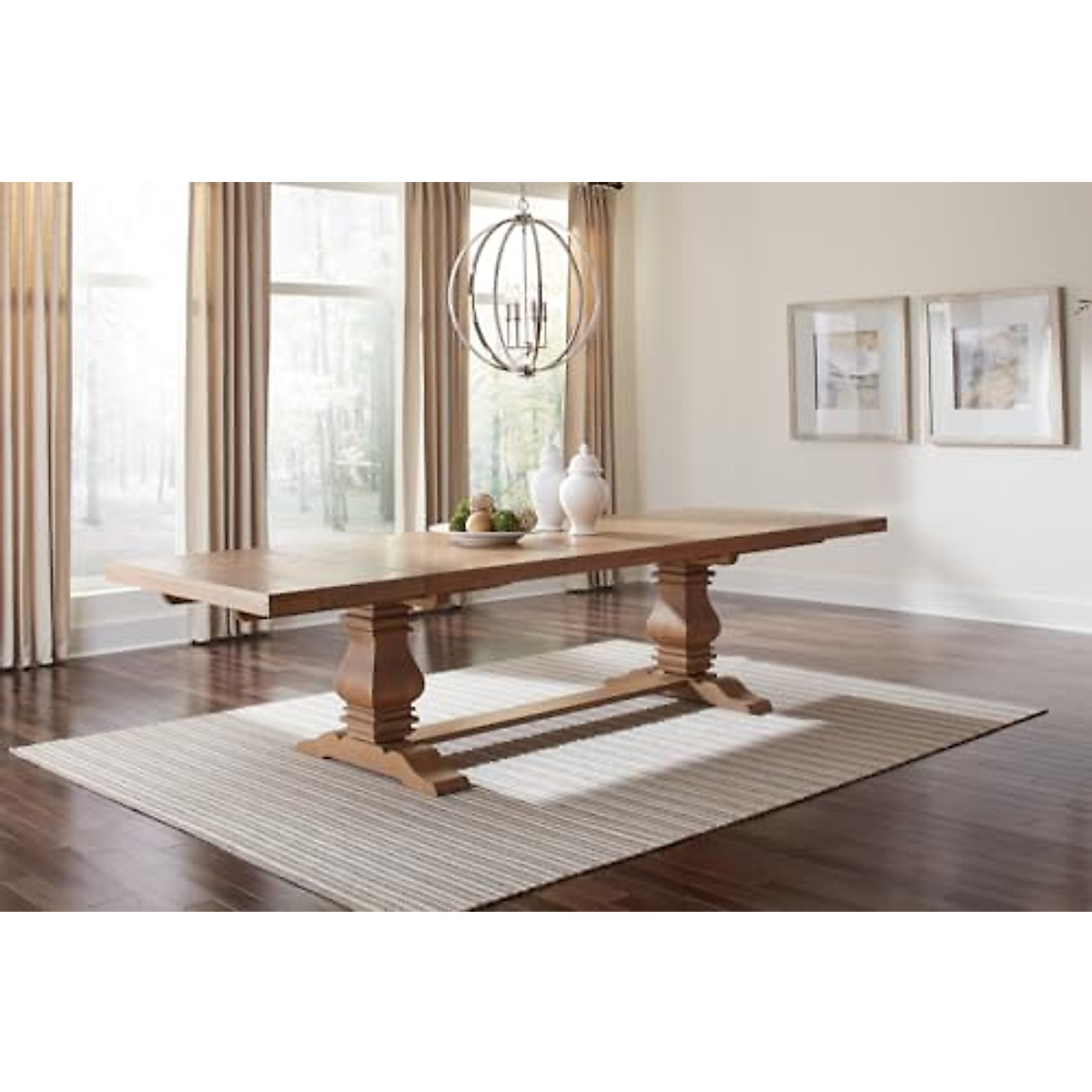 Coaster Home Furnishings Florence Traditional Farmhouse Rectuangular 126-inch Double Pedestal Planked Wood Top Extension Leaf Dining Table Rustic Smoke 180201