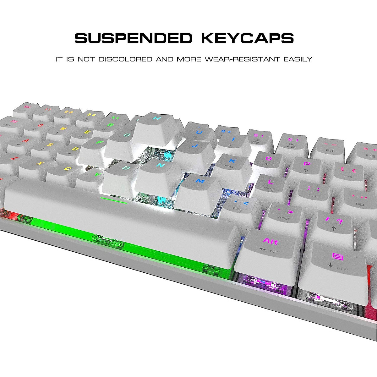 MOTOSPEED 60% Dual-Mode BT5.0/Type-C Mechanical Keyboard, 61 Keys Bluetooth Mechanical Keyboard,Gaming/Office Keyboard for PC/Mac Gamer (Red Switch, White)