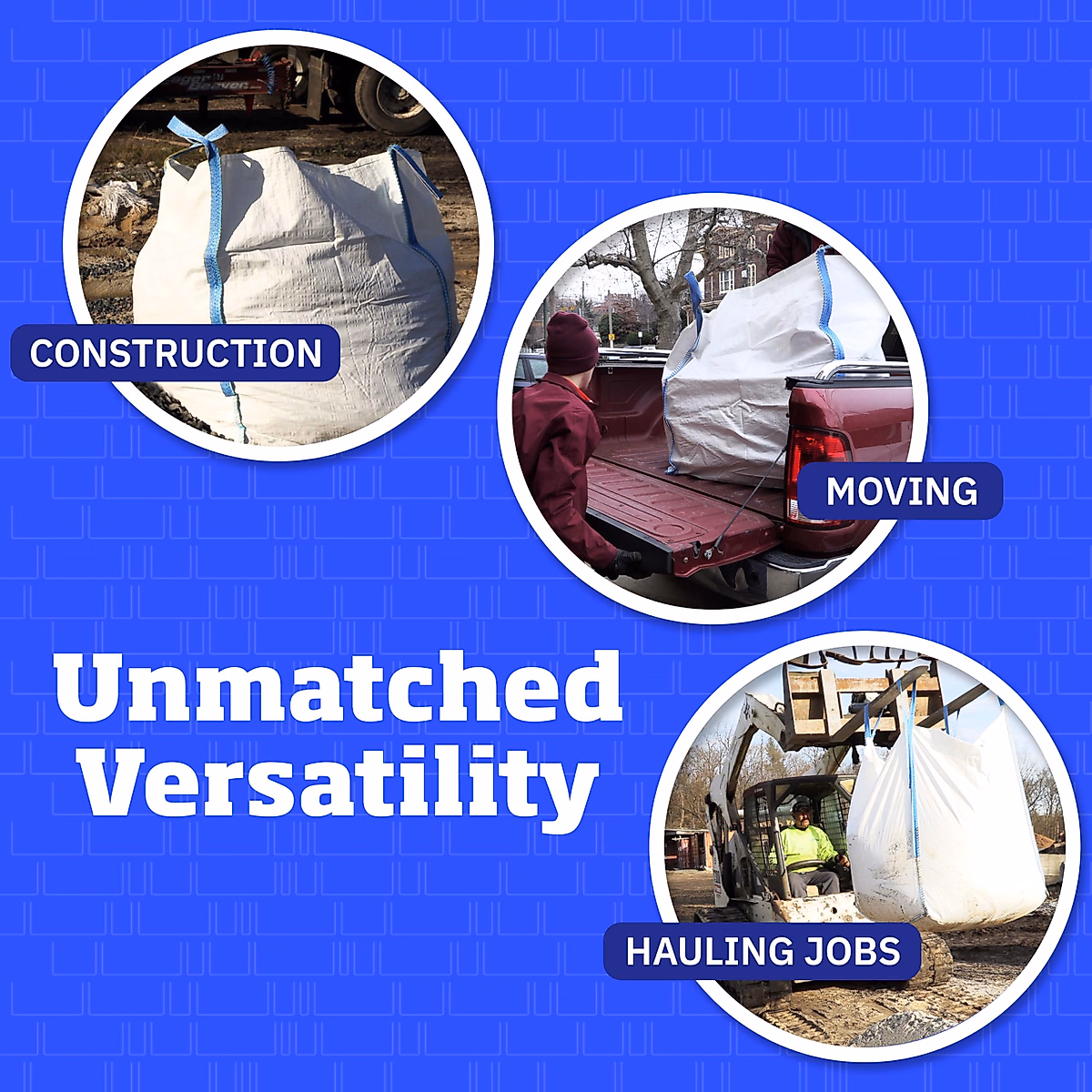 DURASACK Heavy Duty Builder's Bulk Bags 200-Gallon White Woven Polypropylene Contractor Trash Bags for Demo and Construction, Holds up to 2200 lbs, Open Top