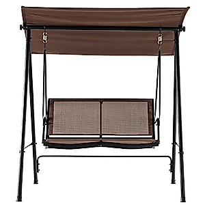 MCombo 2-Person Patio Swing Chair with Adjustable Canopy Outdoor, Steel Frame Breathable Seats Hanging Porch Swing, 4001 (Brown)