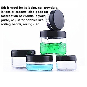 (50 Pieces, Black Lid) 5gram/5ml Round Clear Container Jars with Black Screw Cap Lids for Lip Balms, Makeup Samples Makeup Eye Shadow Nails Powder Jewelry - BPA Free