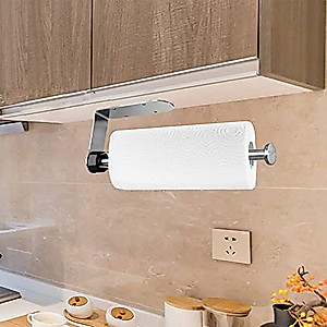 Paper Towel Holder Under Cabinet with Damping Effect, Brushed Nickel Single Hand Operable Self-Adhesive or Drilled Under Counter Paper Towel Holder Wall Mount for Kitchen Bathroom - Silver