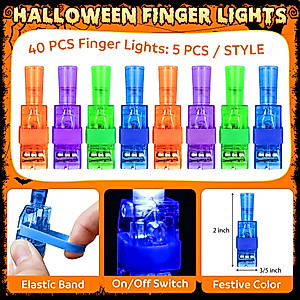 40 Light Up Halloween Toys, Finger Lights Halloween Party Favors Bulk for Kids Halloween Goodie Bag Fillers Basket Stuffers Halloween Treats Non Candy Party Favor Bags Classroom Prizes Party Supplies