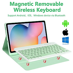 Keyboard Case for Samsung Galaxy Tab S6 Lite 10.4 Inch 2022/2020, Galaxy Tab S6 Lite SM-P610/P613/P615/P619 Tablet Cover Case with Detachable Wireless Keyboard S Pen Holder, Green