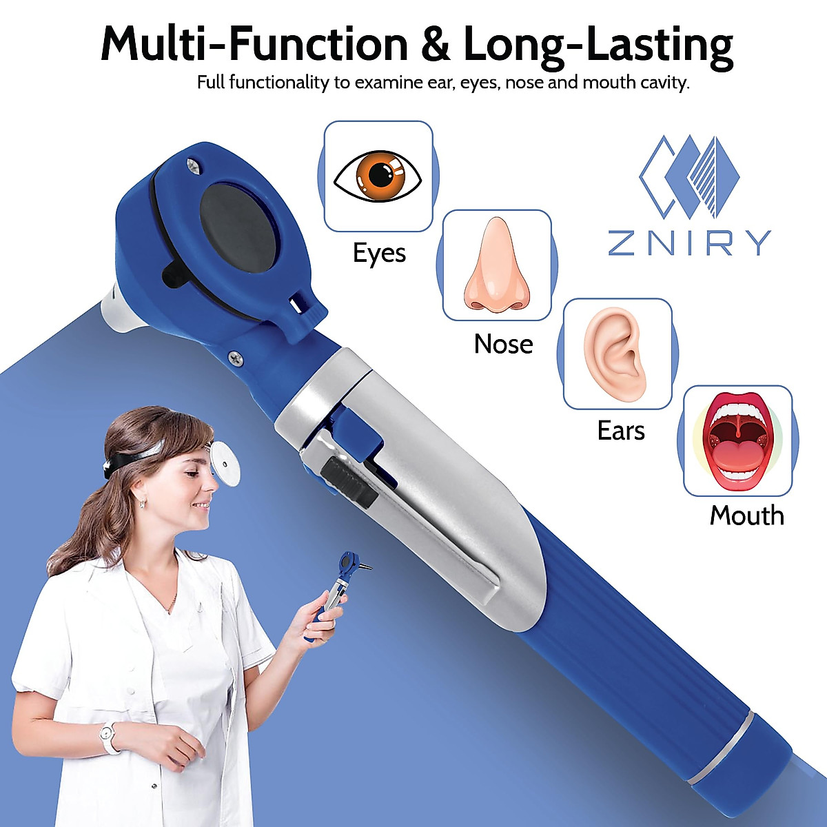 Zniry Fiber Optic Mini Otoscope - Ear Scope with Light, Ear Infection Detector (Blue Color) Reguler