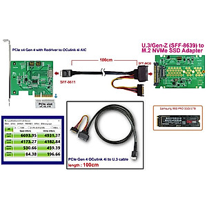 Micro SATA Cables |U.3 (SFF-8639) PCIe Gen 4 16GT/s to M.2 NVMe SSD Adapter