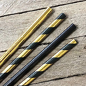 Black and Gold Foil Paper Drinking Straws - Stripe and Solid - 7.75 Inches - 100 Pack - Outside the Box Papers Brand