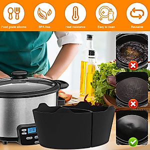 Slow Cooker Divider Liner Fit for 6 QT Pot, Silicone Crock Pot Cooking Liners Insert, Heat Resistant Reusable Slow Cooker Crock Pot Divider Insert, Leakproof & Dishwasher Safe(Black)