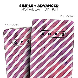 DesignSkinz White Slanted Lines Over Pink and Purple Grunge Surface Protective Vinyl Decal Wrap Skin Cover Compatible with The Samsung Galaxy S20 (Screen Trim & Back Glass Skin)