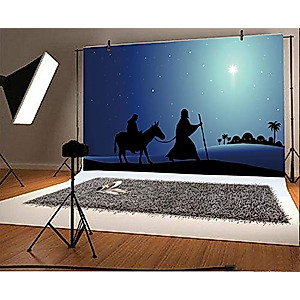 Leyiyi 6x4ft Merry Christmas Photography Background Joseph Shepherd Barn Village Santa Marria Donkey Cold Winter Night Twinkle Star Backdrop Baptism Happy New Year Photo Portrait Vinyl Studio Prop