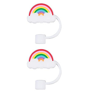 Abaodam 2Pcs Silicone Straw Tips Cover Reusable Silicone Straw Toppers Rainbow Styles