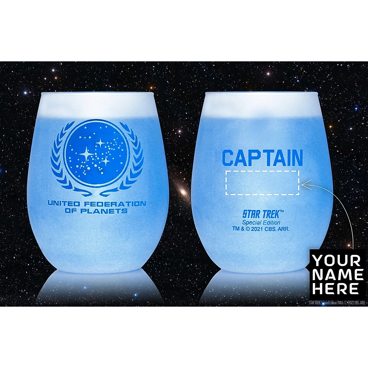 STAR TREK Personalized Federation of Planets Stemless Wine Glass - Premium Quality Licensed, Handcrafted Glassware, 15oz Collectible Gift for Series Lovers