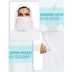 IUGA SPF Shirt Women Sun Protection Clothing UPF 50+ Hoodie with Face Cover UV Hiking Long Sleeve Shirts Lightweight Outdoor White