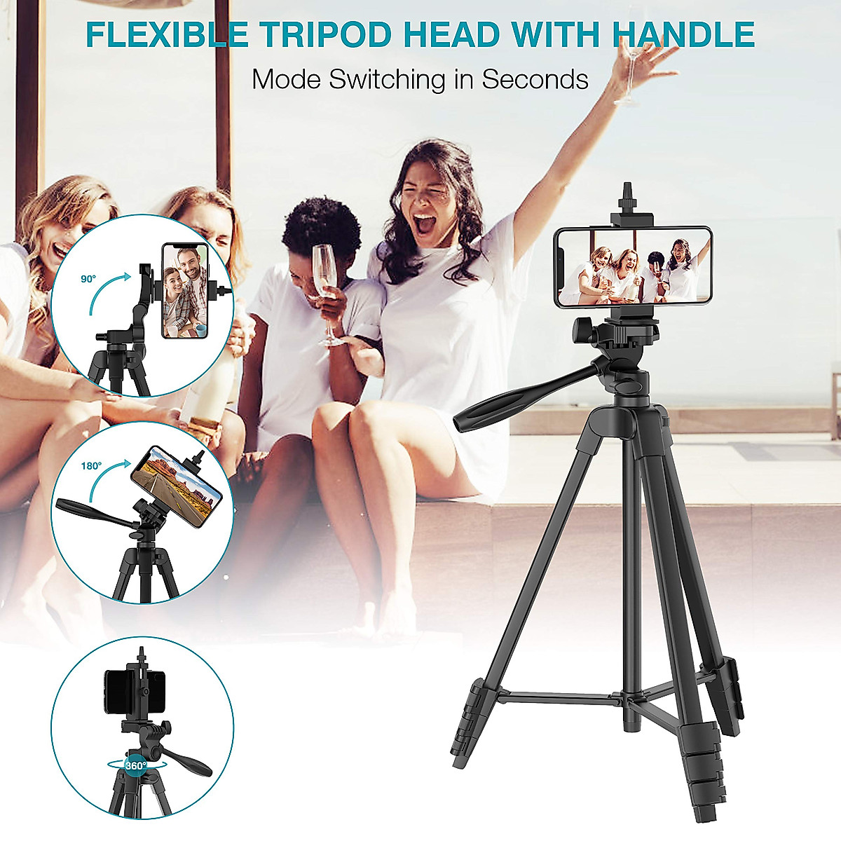54" Phone Tripod Stand Extendable, Lightweight Aluminum Tripod for iPhone with Remote, Phone Holder for Live Stream & Selfies, Video Recording, Compatible with Phone/GoPro/Digital Cameras