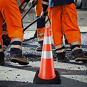 Traffic Cones 28 inch PVC Orange 8 Pack Heavy Duty Black Base Construction with Reflective Collars Fit Parking Lot,Driveway Road Traffic Control Safety Cones