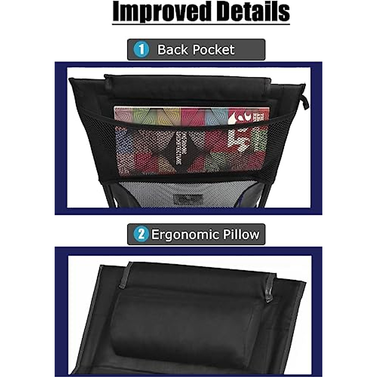 DRAXDOG Camping Chair, 2 Way Compact Backpacking Chair, Portable Folding Chair, Beach Chair with Side Pocket, Lightweight Hiking Chair 001 (Black)