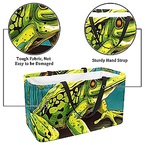 Reusable Grocery Bags Boxes Storage Basket, Red Eye Frog Pattern Collapsible Utility Tote Bags with Long Handle
