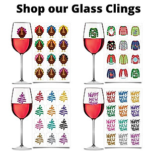 Drink Markers - Holiday Static Cling Glass Stickers - Reusable Wine Clings - Funny Christmas Ugly Sweater (Vinyl, Set of 12)