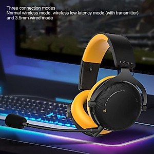 Tangxi Wireless BT Gaming Headsets with Microphone, RGB Light Stereo Gamers Headphones, Wired Over Ear Computer Headset with Mic for PC,Switch, Phone, Tablet(Yellow)