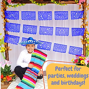 5 pk Fiesta Party Supplies, Royal Blue Mexican Banner Flags, 50 Panels of Papel Picado, 60ft Tissue Paper Garland Perfect for birthdays, weddings, quinceaneras, taco bar ws2030