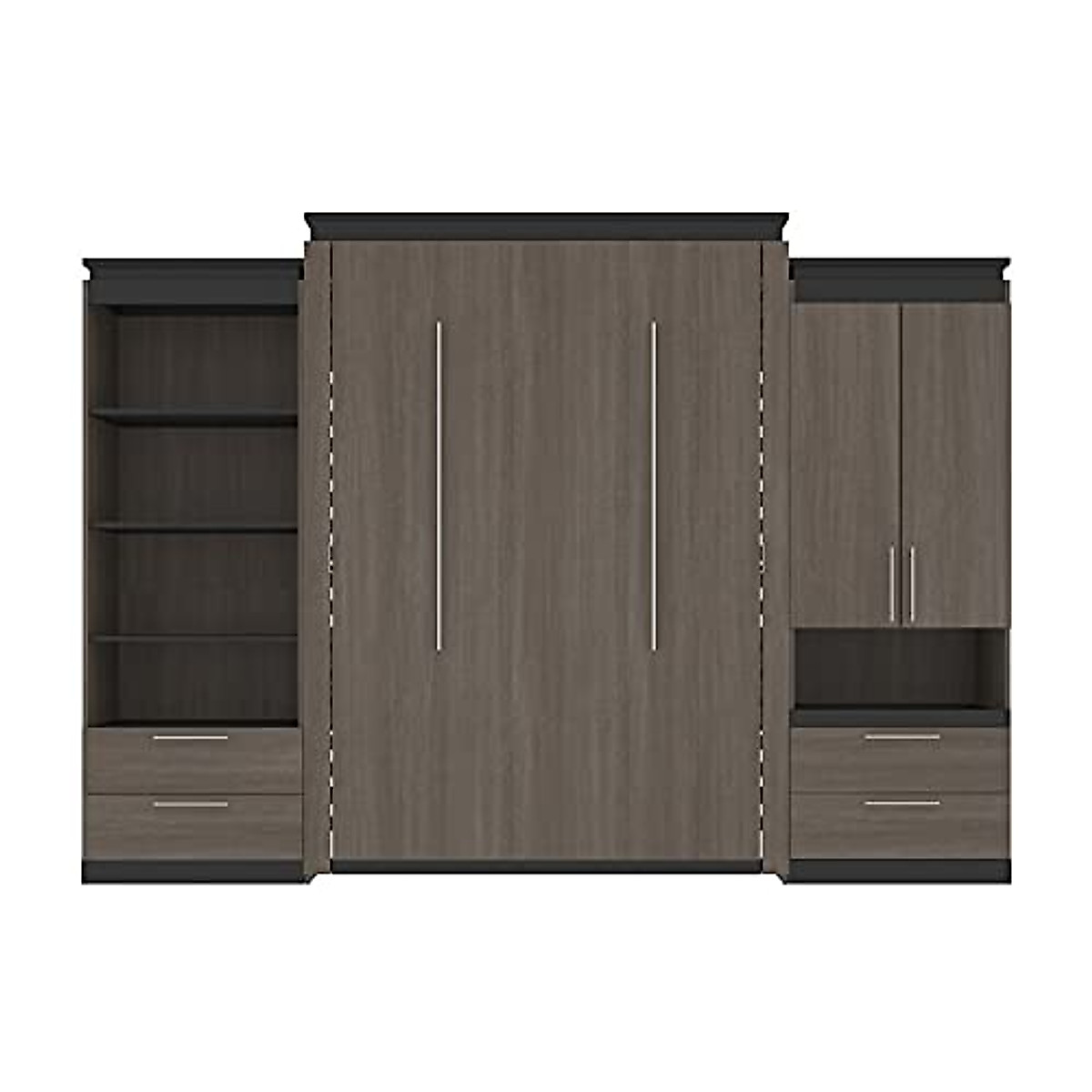 Atlin Designs 124" Modern Wood Queen Murphy Bed and Storage with Drawers in Gray