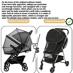 BAYWYI 3 in 1 Sun Shade and Mosquito Net for Stroller Sun Protection, Versatile Universal Double Zipper Baby Mosquito Net -