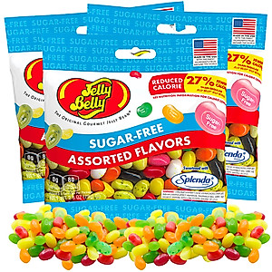 Sugar Free Jelly Beans, Sugar-Free Chewy Candies in Assorted Fruity Flavors, Low Calorie Shareable Sweet Snacks, 2.8 ounce bags, Pack of 3