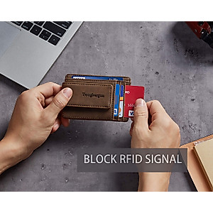 Toughergun Genuine Leather Magnetic Front Pocket Money Clip Wallet RFID Blocking(Coffee)