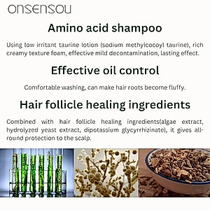 ONSENSOU Hot Spring Yeast & Green Algae Extract Shampoo, Rich & Luxurious Lather for Scalp & Hair Care, Moisturizing & Nourishing, Sulfate-Free, Organic & Skin-Friendly Formula, Mild, 10.1 fl oz