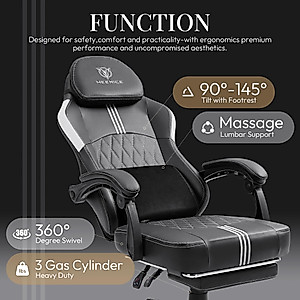 Gaming Chair with Footrest and Pocket Spring Cushion,Big and Tall Game Chair with Cooling Gel and Massage Lumbar,Adjustable High Back Ergonomic Computer Chair for Adults-Supports up to 300LBS Black ﻿