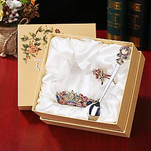 Coffee Mug Handmade Crown Enamel Clear Glass Coffee Mug with Handle, Unique Personalized Birthday Present Ideas for Women Grandma Mom Teachers Hot Beverages(Purple/10.8Oz)