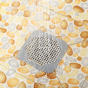 Shower Drain Hair Catcher 5.7-inch Square Drain Cover Protector Hair Stopper Trap Flat Strainer,Easy to Install,Suit for Bathroom Floor Drain,Stainless Steel and Silicone