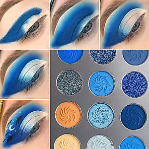 DE'LANCI Space Blue Eyeshadow Palette 15 Color Cosmetics Pressed Pigment Christmas Snowflake Eye Shadow Pallete Matte Shimmer Glitter Drama Makeup Eye Shadow Powder Long Lasting Blue Makeup Pallet
