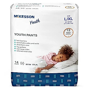 McKesson Youth Pants, Overnight Pediatric Pull Up Pants for Boys or Girls, Disposable Training Pant, 12 Hour Protection - Size Large/XL, 60-120 lbs, 14 Count, 4 Packs, 56 Total