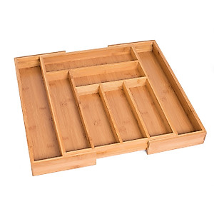BirdRock Home Bamboo Expandable Utility Drawer Organizer – Utensil Silverware – Spoon Knife Fork – 17.5 Inch – Large – Natural Wood – Tray – Adjustable Kitchen Organization