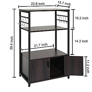 Iwell Baker's Rack, 3 Tiers Coffee Bar with Storage, Microwave Stand, Coffee Station with 8 S-Shaped Hooks, Dark Brown