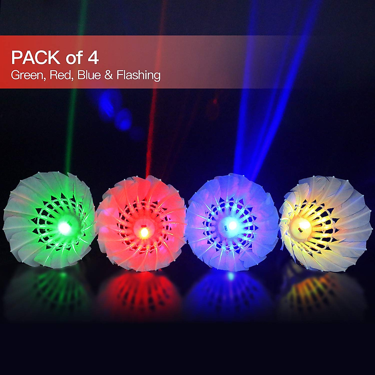 Novelty Place Led Badminton Shuttlecock Set Birdies for Yard Games, Outdoor Indoor Sports Toys (4 Pack)